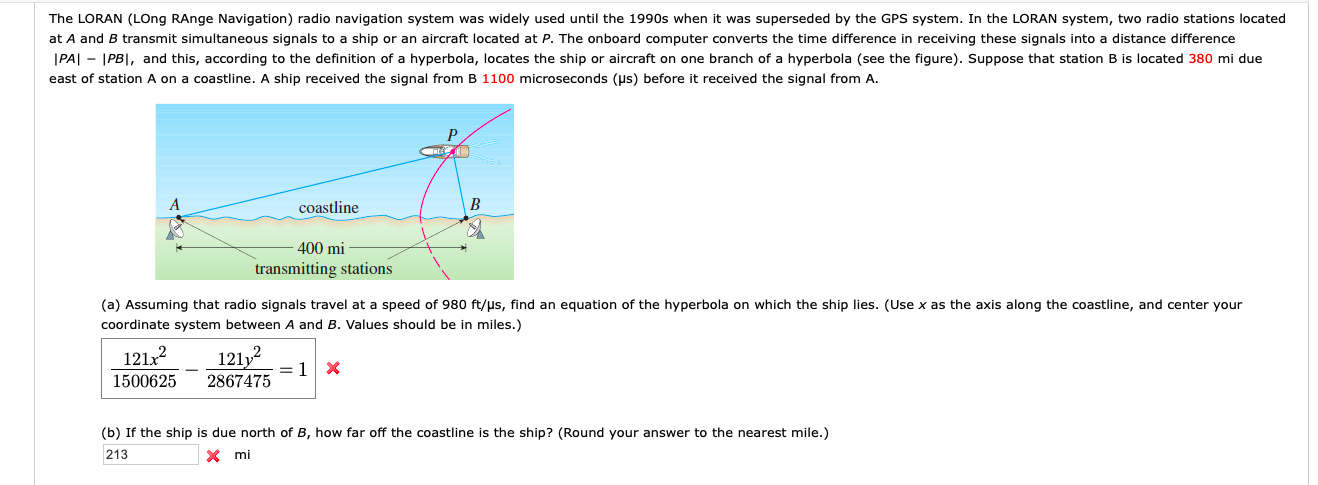 Solved The LORAN (LOng RAnge Navigation) radio navigation | Chegg.com
