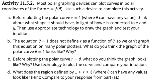 Solved Activity 11.5.2. Most polar graphing devices can plot | Chegg.com