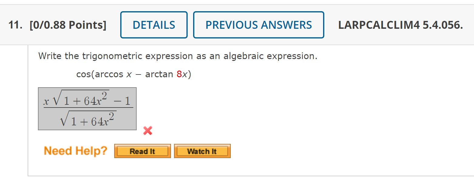 Solved Write the trigonometric expression as an algebraic | Chegg.com