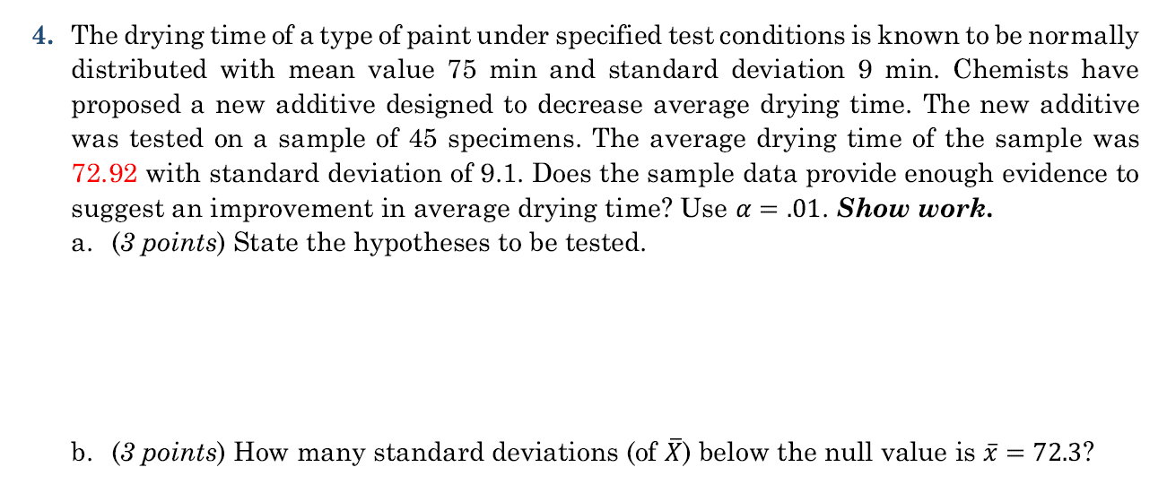Solved The drying time of a type of paint under specified | Chegg.com