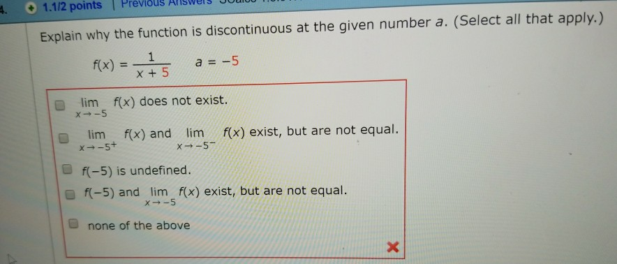 Solved + 1.1/2 points |Previous Aflsels Juu Explain why the | Chegg.com Solved + 1.1/2 points |Previous Aflsels Juu Explain why the | Chegg.com