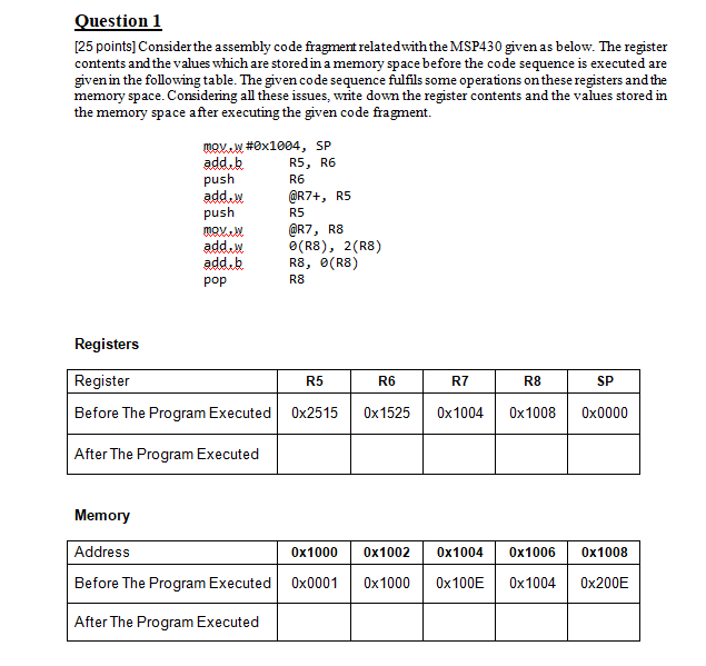 Solved Question 1 [25 points] Consider the assembly code | Chegg.com