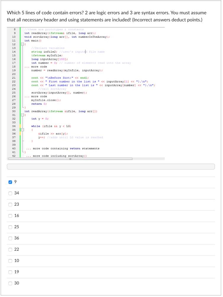 Solved Which 5 lines of code contain errors? 2 are logic | Chegg.com