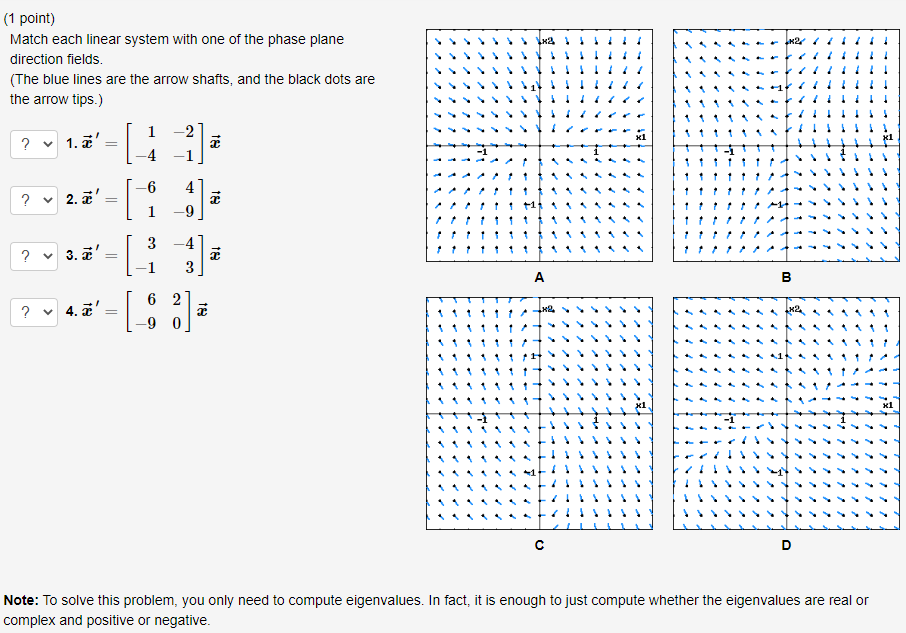 Solved (1 point) Match each linear system with one of the | Chegg.com Solved (1 point) Match each linear system with one of the | Chegg.com