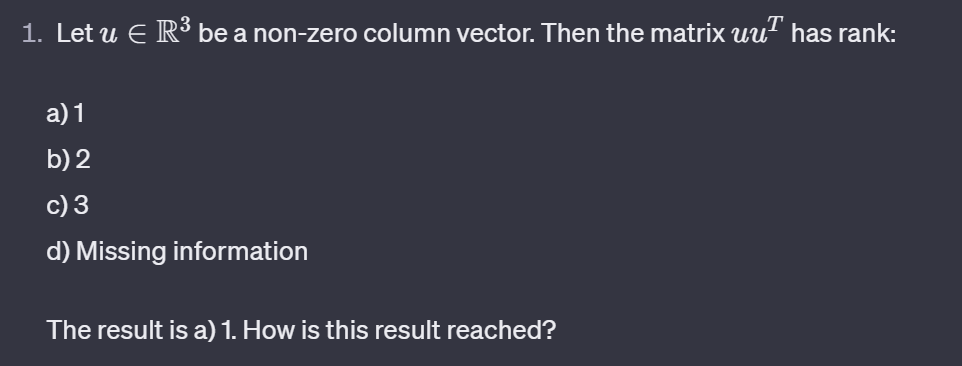 Solved 1. Let u∈R3 be a non-zero column vector. Then the | Chegg.com Solved 1. Let u∈R3 be a non-zero column vector. Then the | Chegg.com