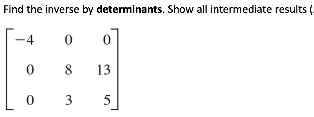 Solved Find the inverse by determinants. Show all | Chegg.com