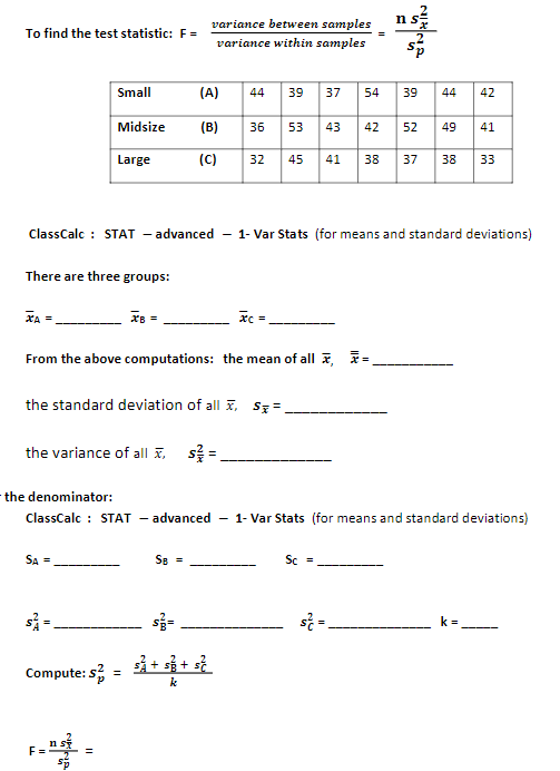 Solved To find the test statistic: F= variance within | Chegg.com
