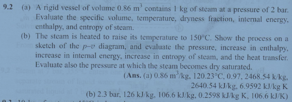 Solved 9.2 (a) A rigid vessel of volume 0.86 m' contains 1 | Chegg.com