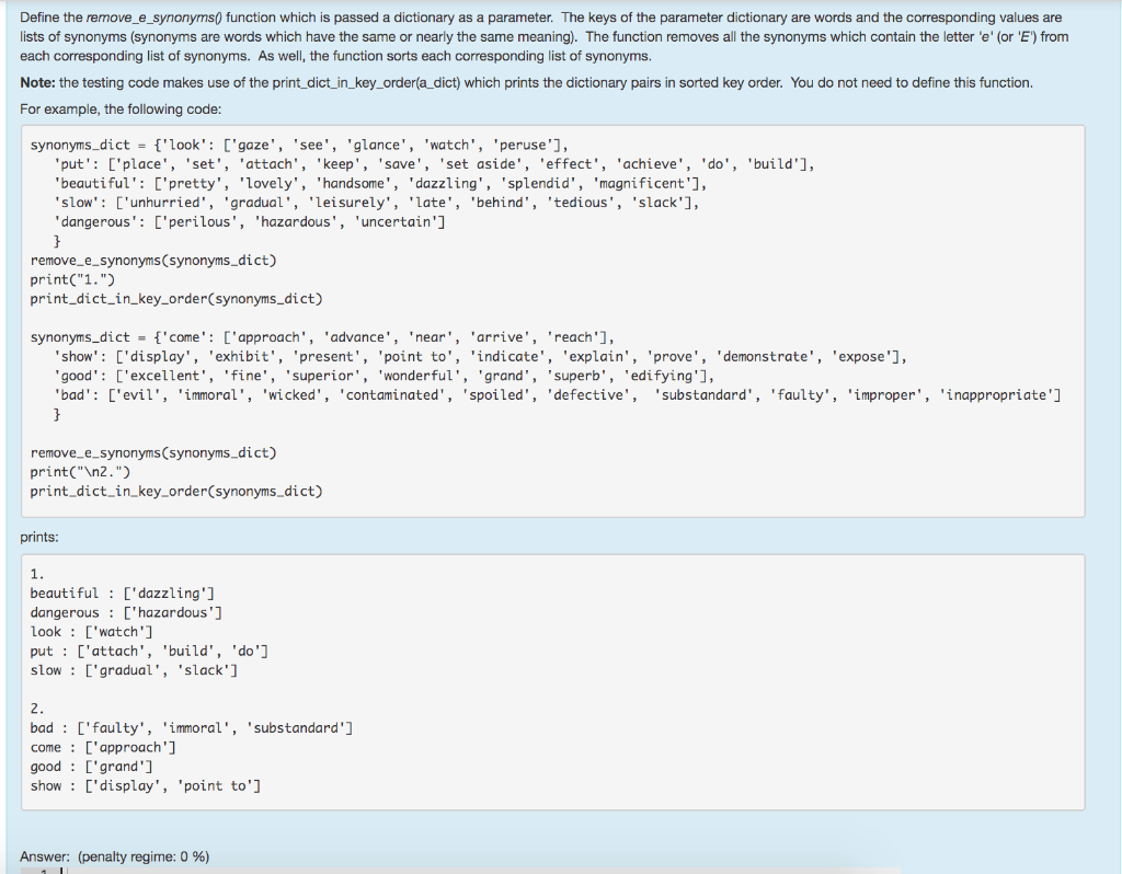 Solved Define the remove_e_synonyms() function which is | Chegg.com