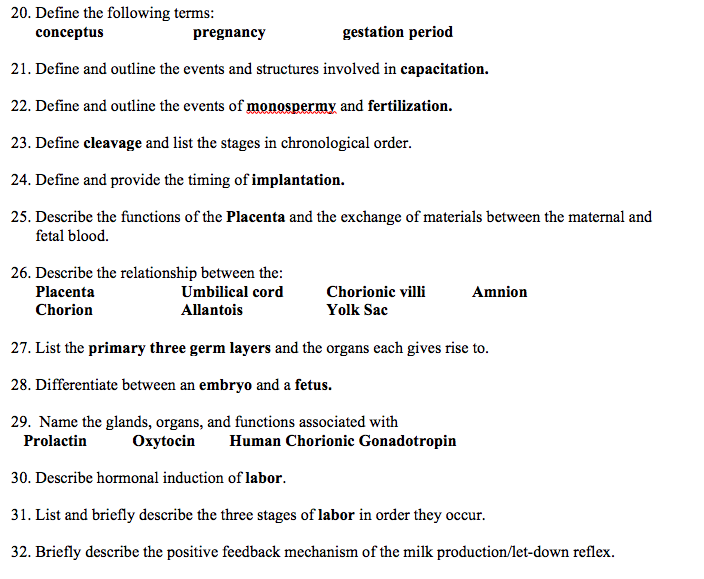 Solved 20. Define the following terms: conceptus pregnancy | Chegg.com
