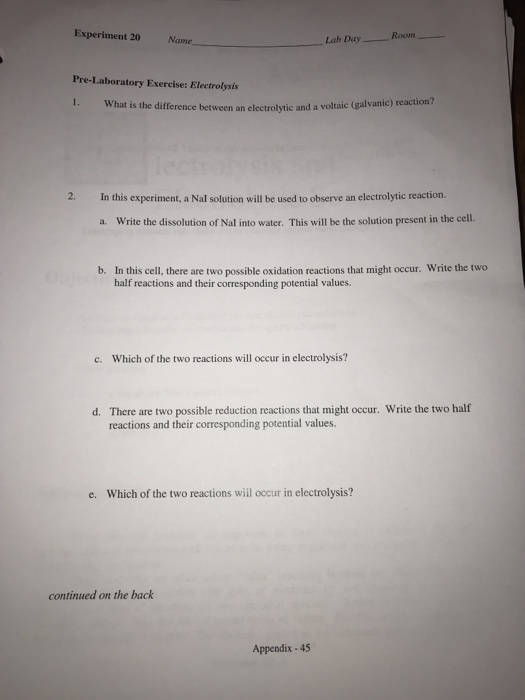 Solved Experiment 20 Name Lab DayRoom Pre-Laboratory | Chegg.com