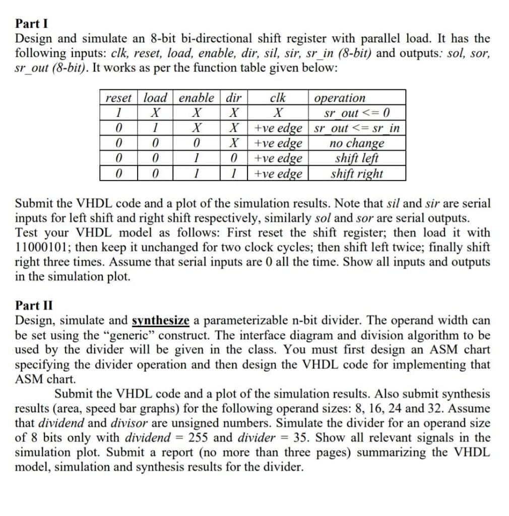 Solved Part I Design and simulate an 8-bit bi-directional | Chegg.com