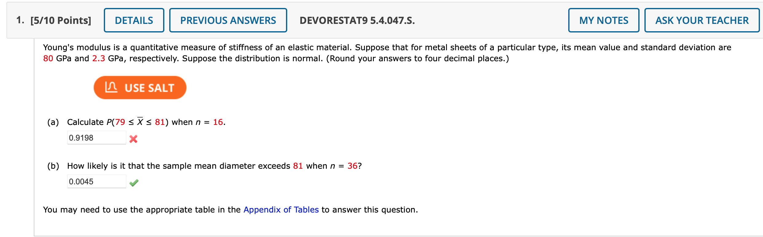 Solved 1. [5/10 Points] DETAILS PREVIOUS ANSWERS DEVORESTAT9 | Chegg.com