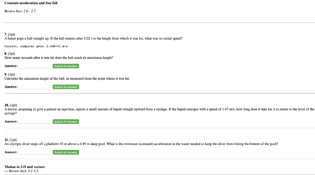 Solved Constant acceleration and free fall Review Sect. 2.6 | Chegg.com