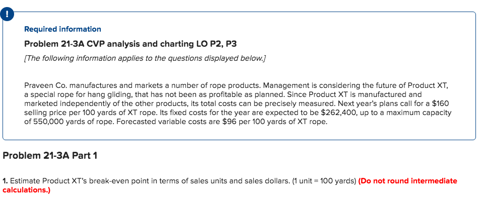 Solved Required information Problem 21-3A CVP analysis and | Chegg.com