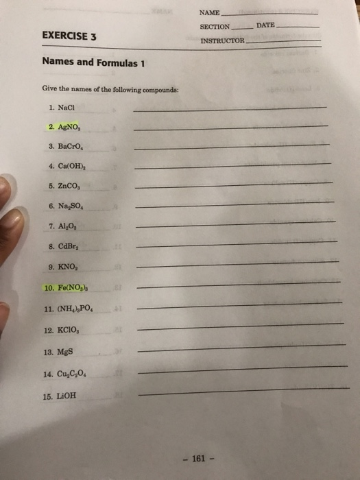 Solved NAME SECTIONDATE, INSTRUCTOR EXERCISE 3 Names and | Chegg.com