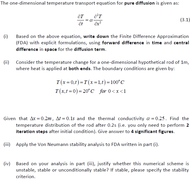 Solved The one-dimensional temperature transport equation | Chegg.com