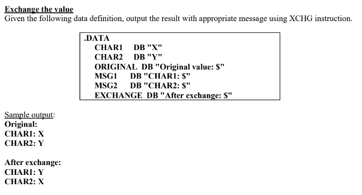 Solved Exchange the value Given the following data | Chegg.com