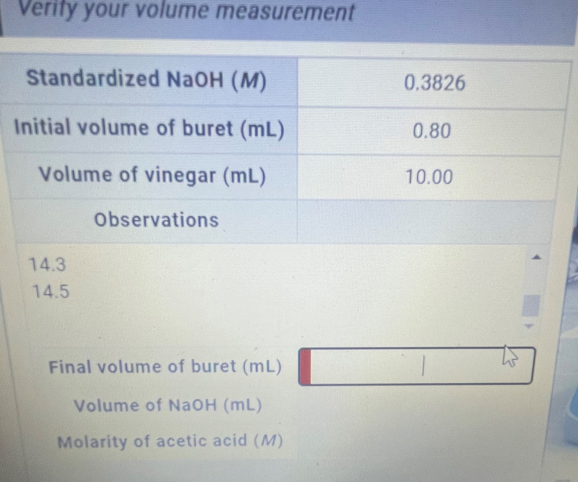 Solved Final volume of buret (mL) Volume of NaOH(mL) | Chegg.com