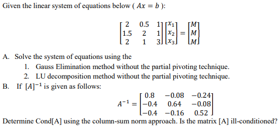 Solved Given the linear system of equations below ( Ax = b): | Chegg.com