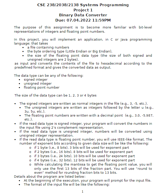 CSE 238/2038/2138 Systems Programming Project 1 | Chegg.com