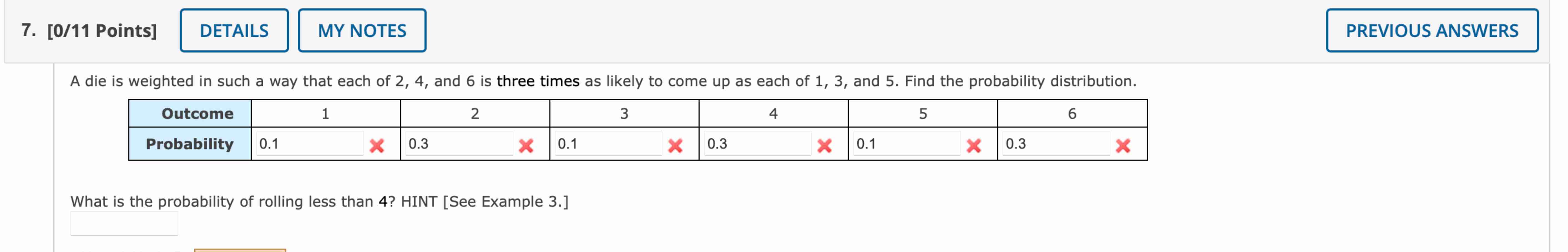 Solved 7. [0/11 ﻿Points]A die is weighted in such a way that | Chegg.com