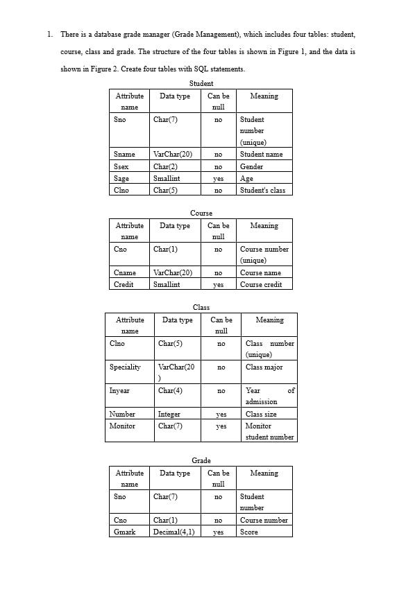 Solved 1. There is a database grade manager (Grade | Chegg.com