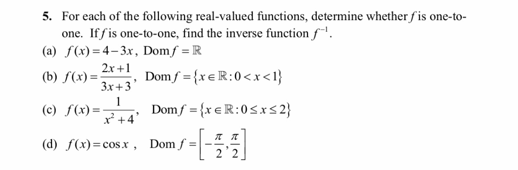 Solved For each of the following real-valued functions, | Chegg.com