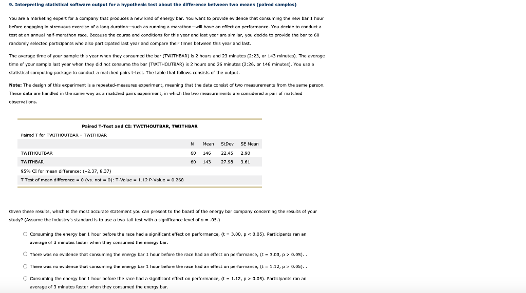 Solved 9. Interpreting statistical software output for a | Chegg.com