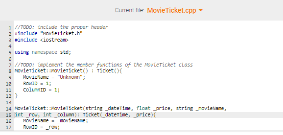Solved Given a Ticket class (defined in "Ticket.h' and | Chegg.com
