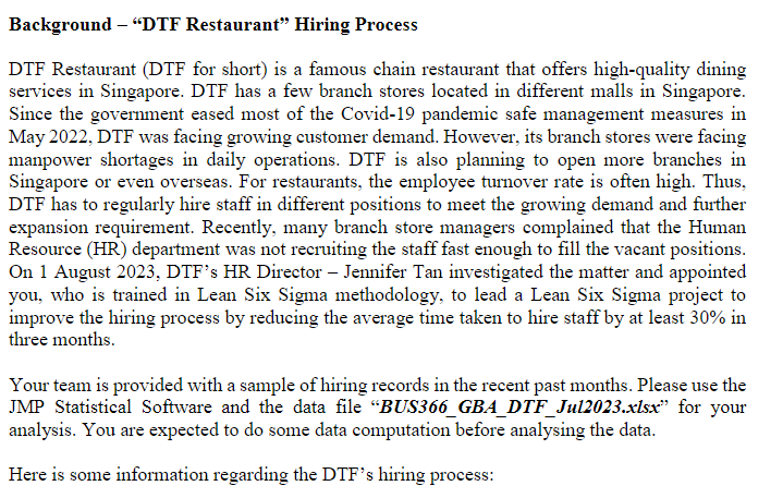 Solved Background - "DTF Restaurant" Hiring Process DTF | Chegg.com