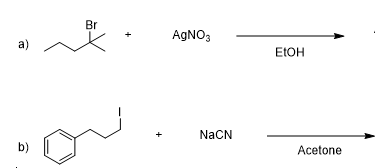 Solved Br + AgNO3 a) EtOH + NaCN b) Acetone | Chegg.com