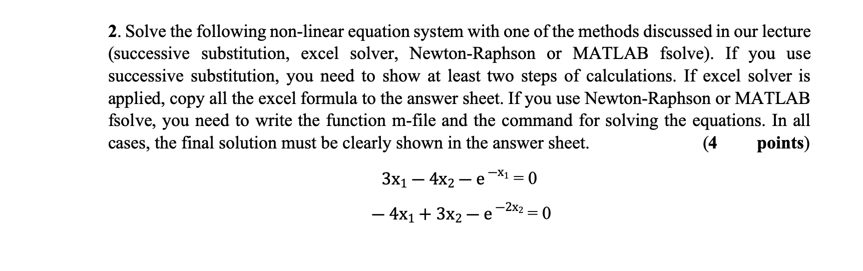 Solved 2. Solve the following non-linear equation system | Chegg.com