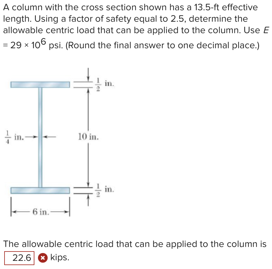 Solved A column with the cross section shown has a 13.5 -ft | Chegg.com