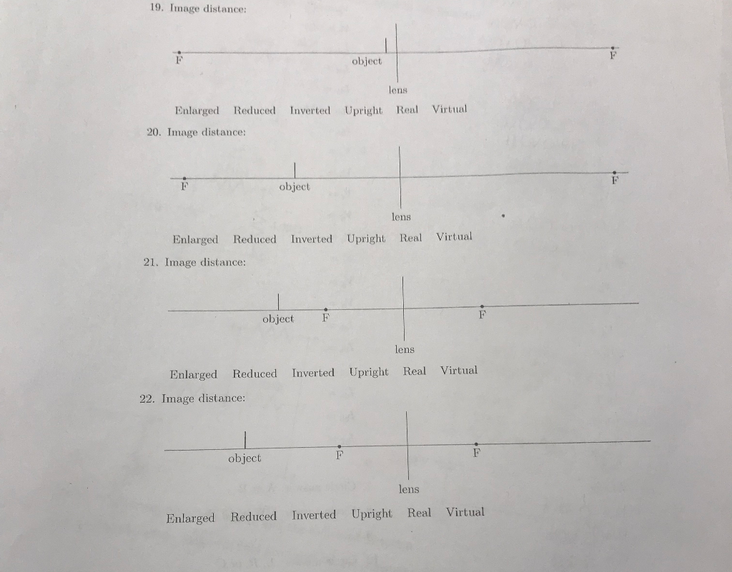 Solved 19. Image distance: object lens Enlarged Reduced | Chegg.com