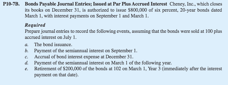 Solved P10-7B. Bonds Payable Journal Entries; Issued at Par | Chegg.com