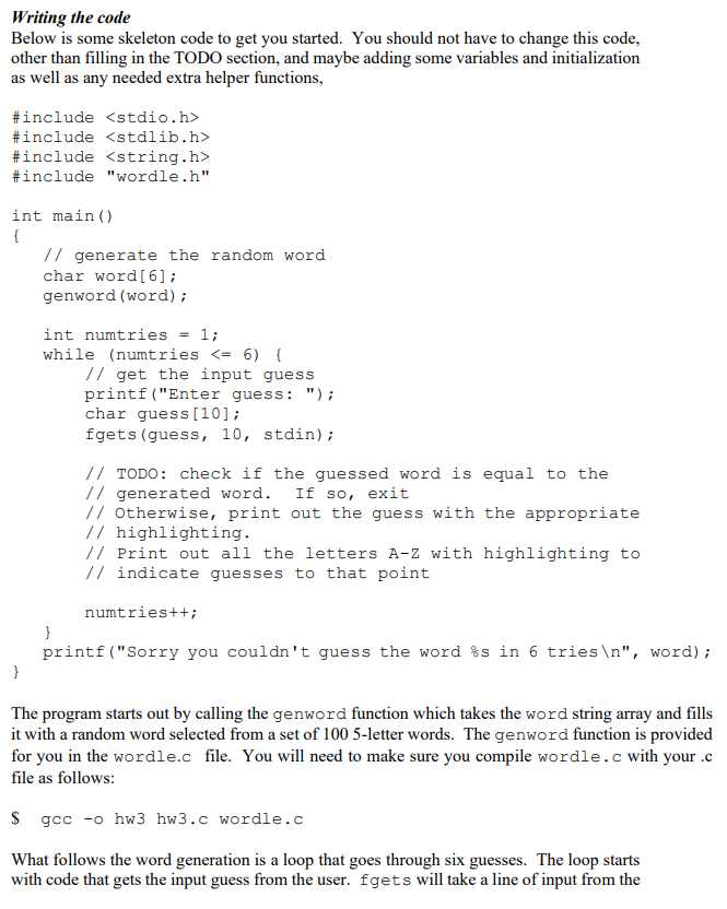 Solved Writing the code Below is some skeleton code to get | Chegg.com