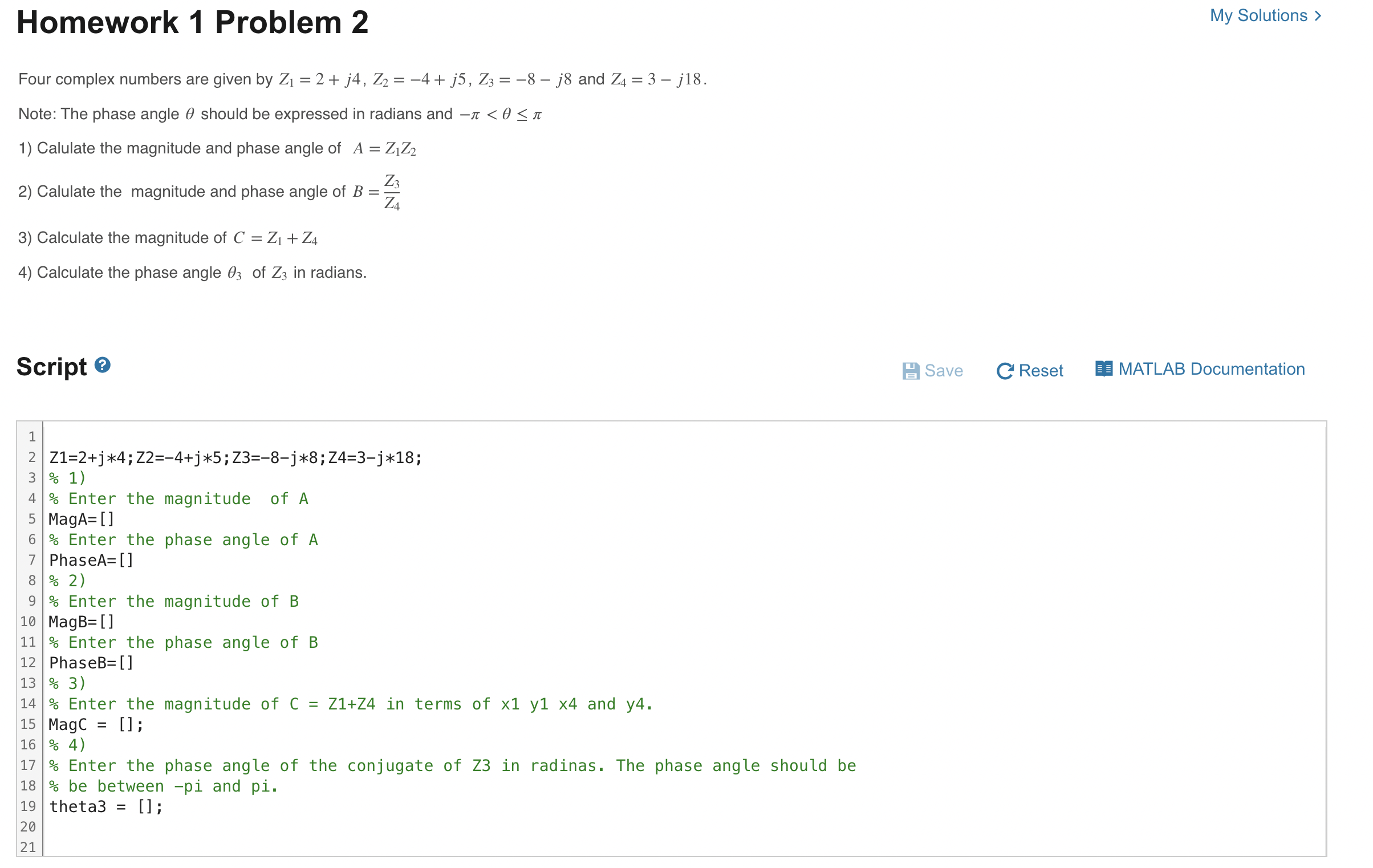 Solved Homework 1 ﻿Problem 2Four complex numbers are given | Chegg.com