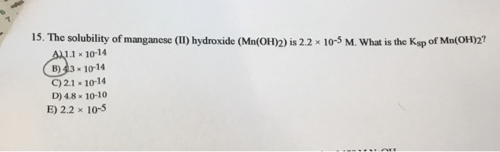 Solved The solubility of manganese (II) hydroxide (Mn(OH)_2) | Chegg.com