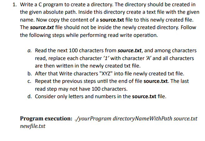 Solved Write a C ﻿program to create a directory. The | Chegg.com