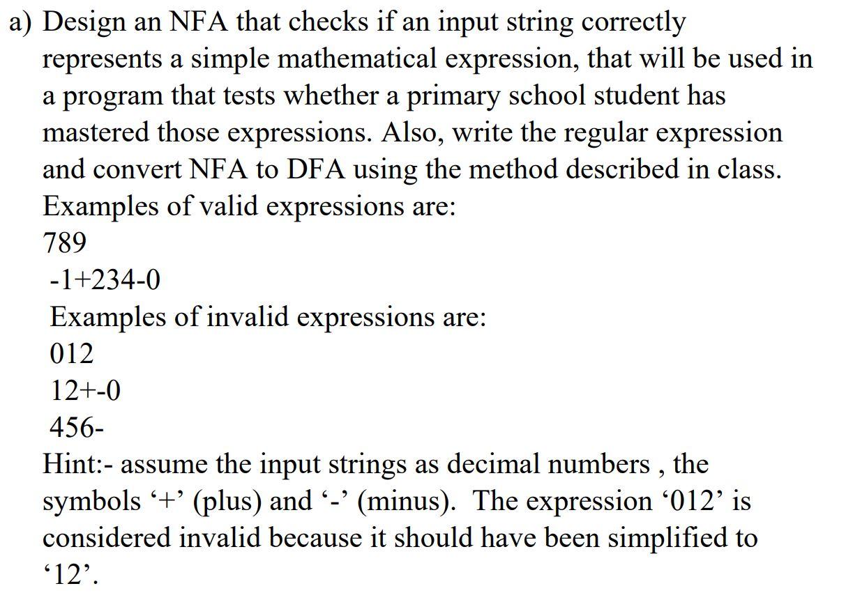 Solved A Design An Nfa That Checks If An Input String 