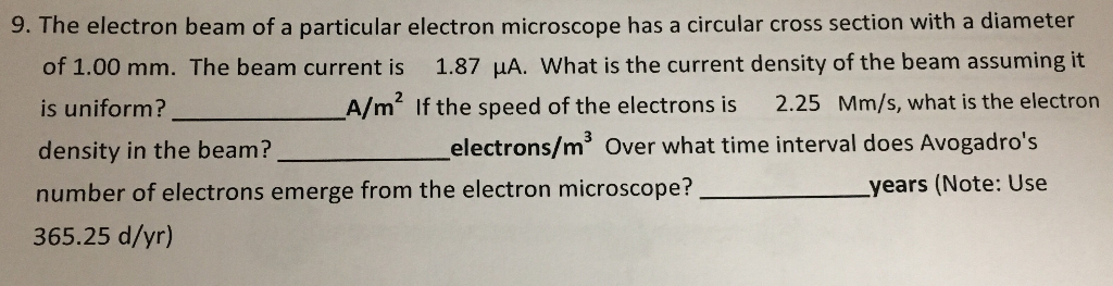 Solved 9. The electron beam of a particular electron | Chegg.com