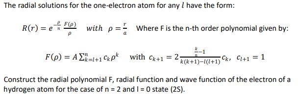 Solved The radial solutions for the one-electron atom for | Chegg.com