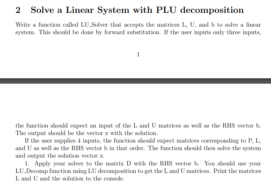 Solved 2 Solve A Linear System With Plu Decomposition Write 3527