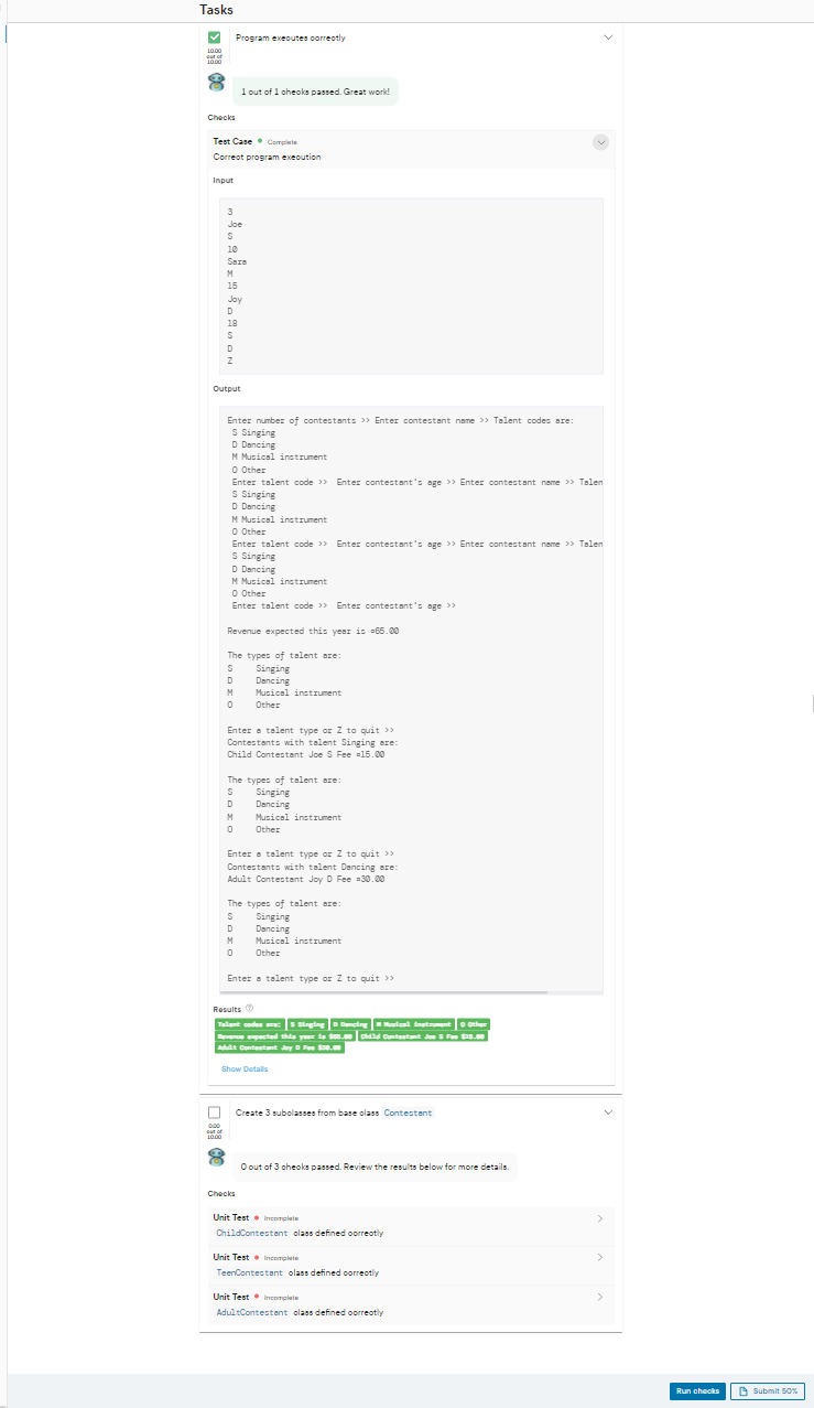 Solved Previously, you created a Contestant class for the | Chegg.com