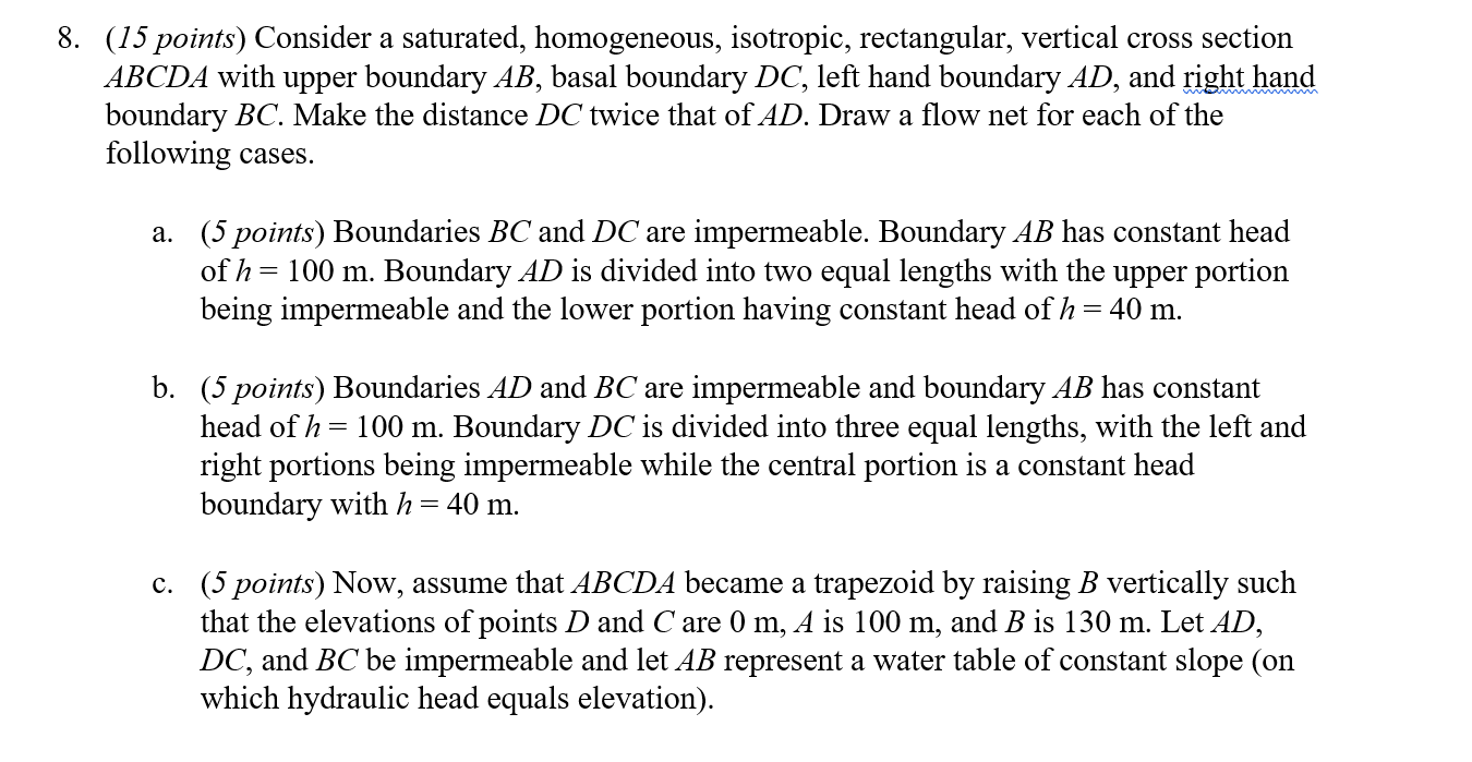 Solved 8. (15 points) Consider a saturated, homogeneous, | Chegg.com