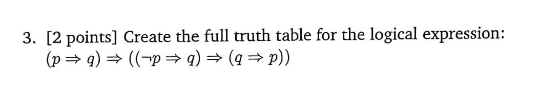 Solved 3. [2 points] Create the full truth table for the | Chegg.com