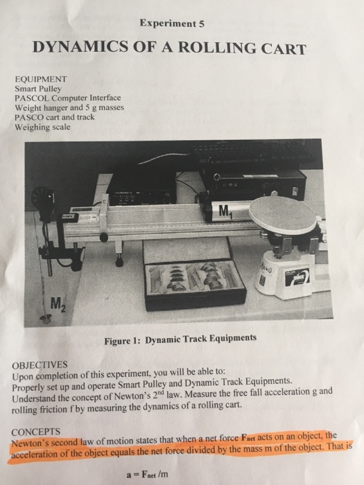 Experiment 5 DYNAMICS OF A ROLLING CART EQUIPMENT | Chegg.com