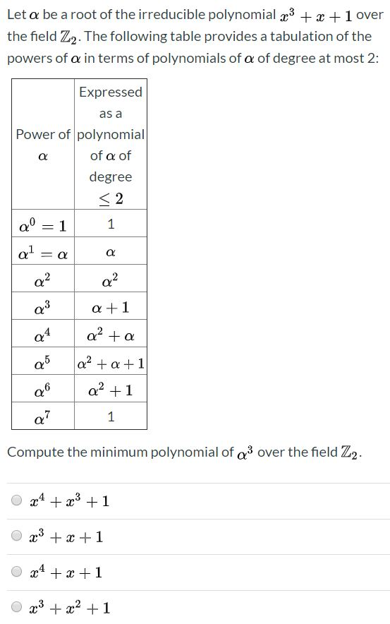 Solved Let a be a root of the irreducible polynomial 23 + x | Chegg.com