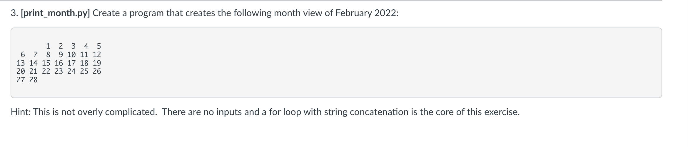 Solved 3. [print_month.py] Create a program that creates the | Chegg.com